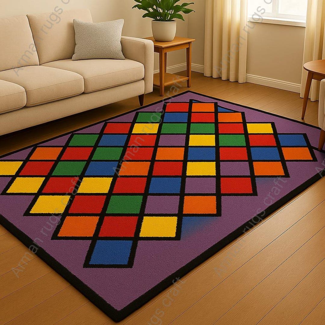 Handmade Colorful Geometric Rug Modern Abstract Carpet Soft Wool Floor ...