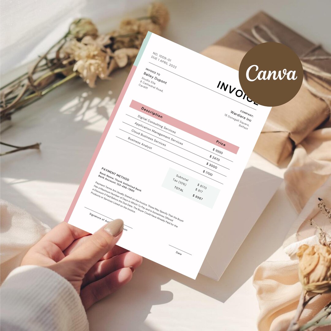 Minimalist Invoice Template, Small Business Invoice Form, Editable ...