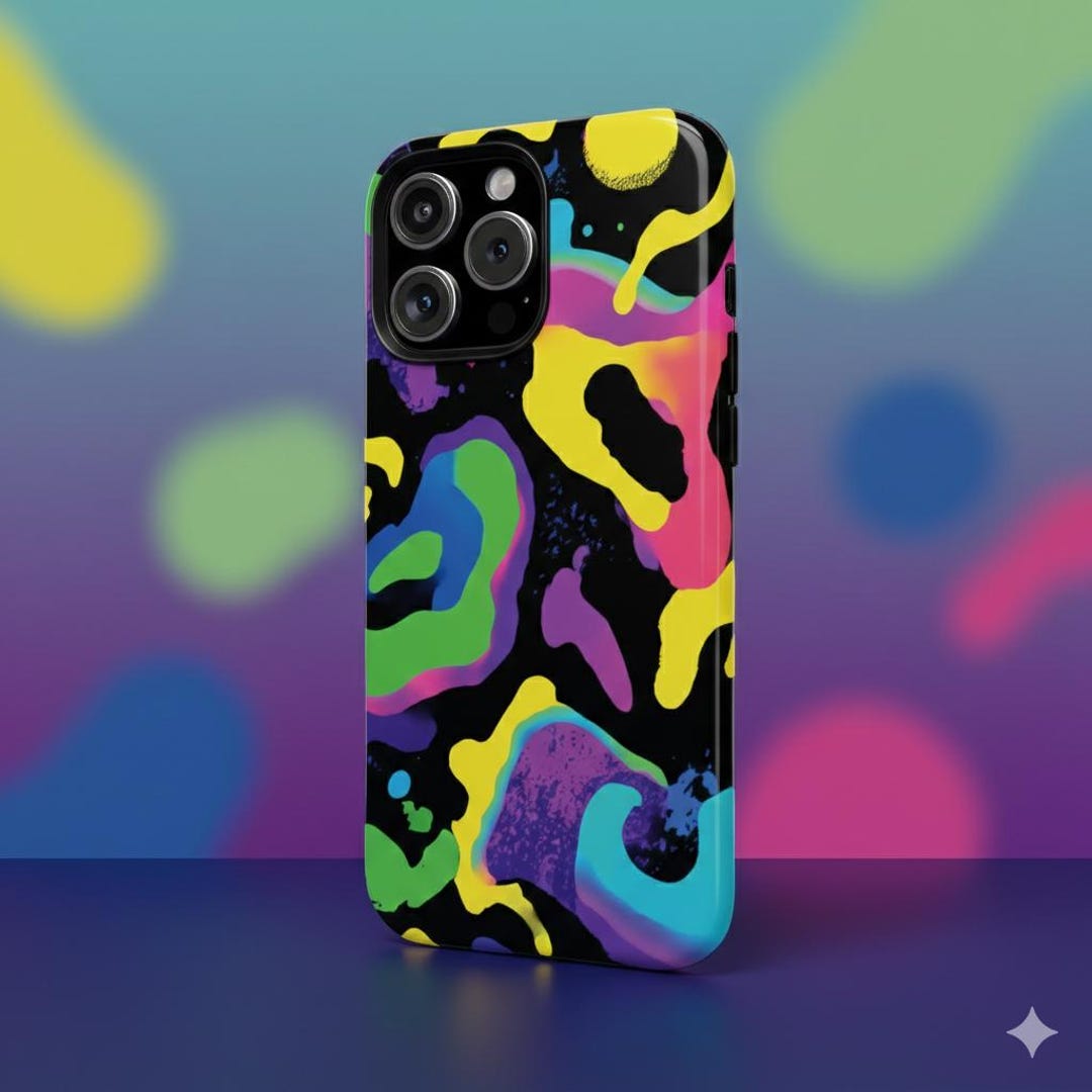 Cyberpunk Pop Art iPhone Case With Neon Splatter Design|2 Layers of ...
