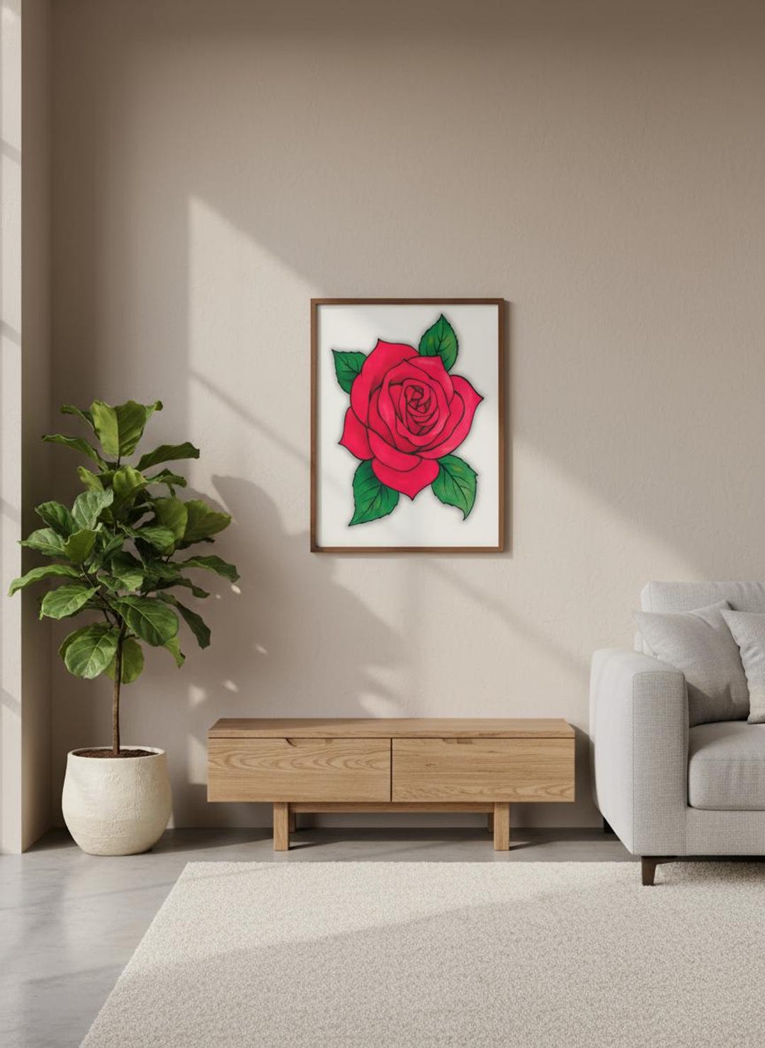 Vintage Red Rose – Printable Poster, Old School Floral Art, Wall Decor ...