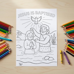 Jesus Baptism Coloring Page: Sunday School Activity (printable PDF A4 ...