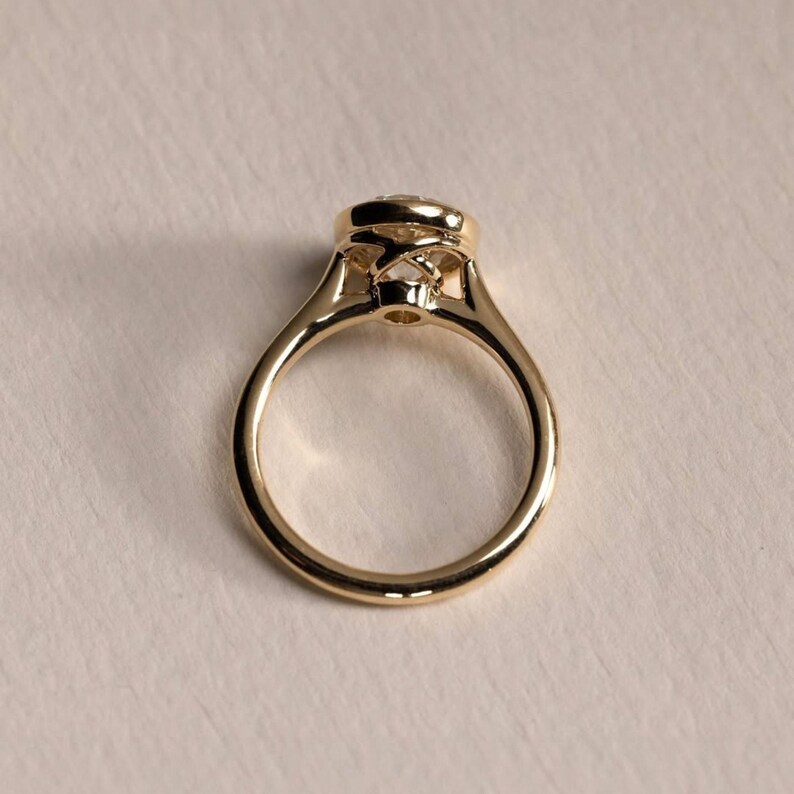 Round Cut Lab Diamond Engagement Ring, Bezel Setting Ring Yellow Gold ...