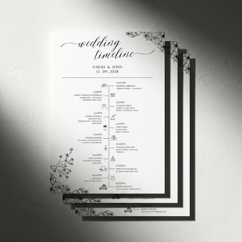 Wedding Timeline Template, Editable Canva Itinerary Card, Wedding Day ...