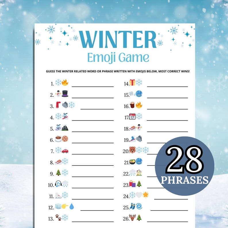 Winter Emoji Game Printable | Winter Emoji Pictionary Game Party ...