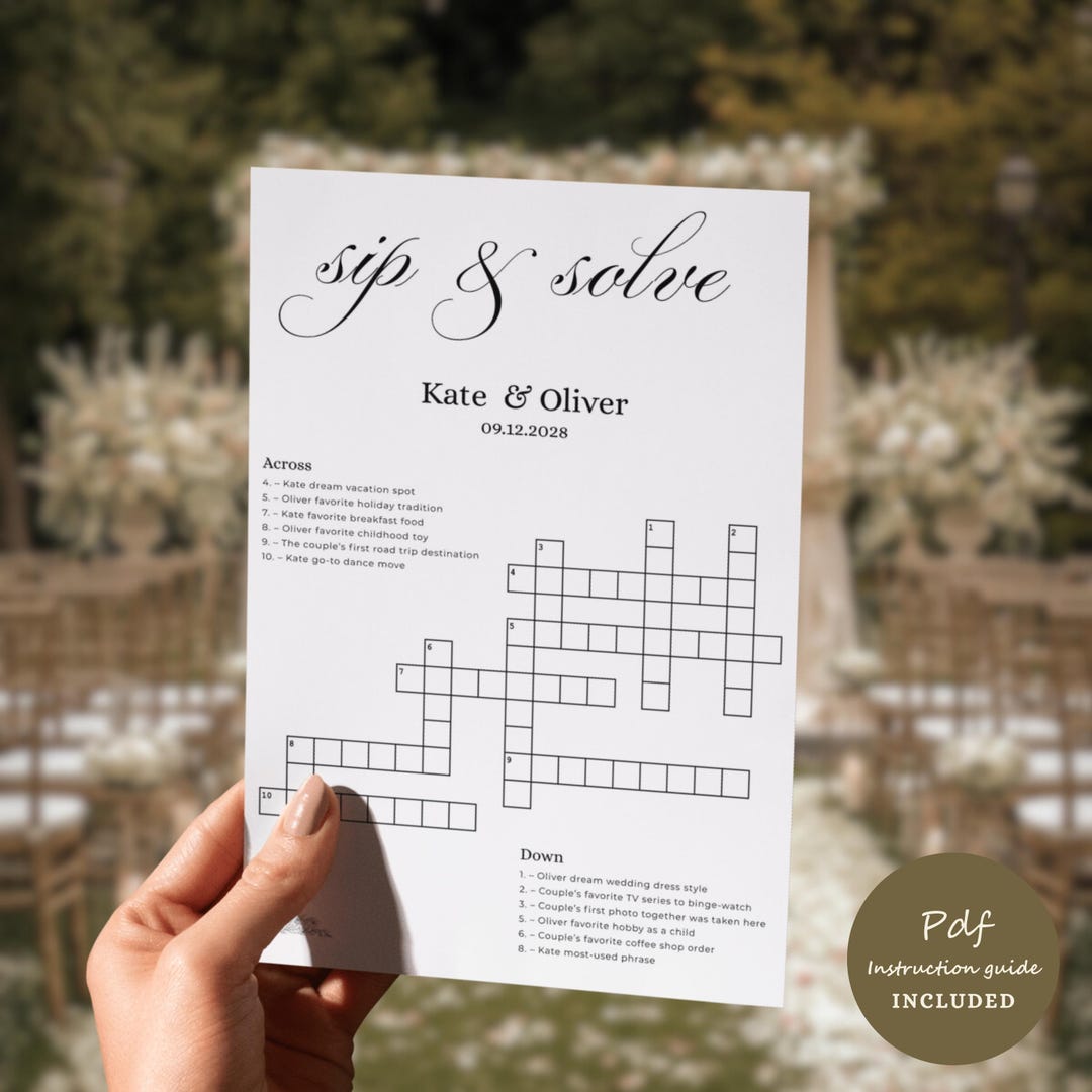 Wedding Crossword Puzzle: Sip & Solve Bridal Shower Game (DIY Canva ...