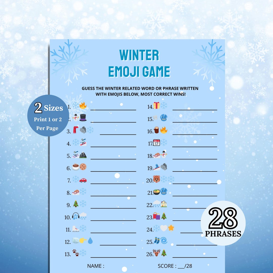 Winter Emoji Game Printable Winter Emoji Pictionary Party Game for ...