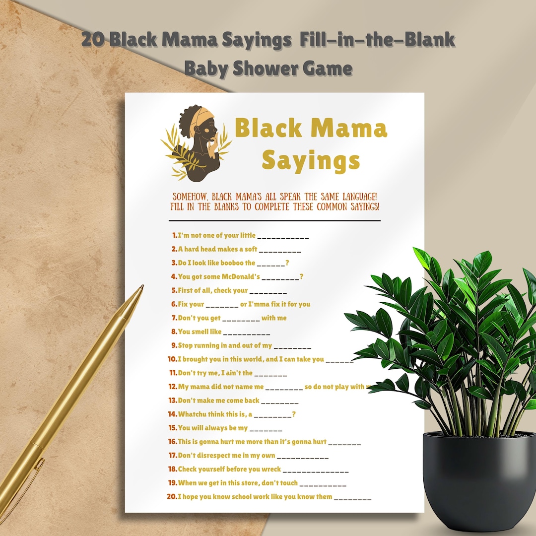 Black Mama Sayings Game With Answer Key | Editable Baby Shower Fill-in ...