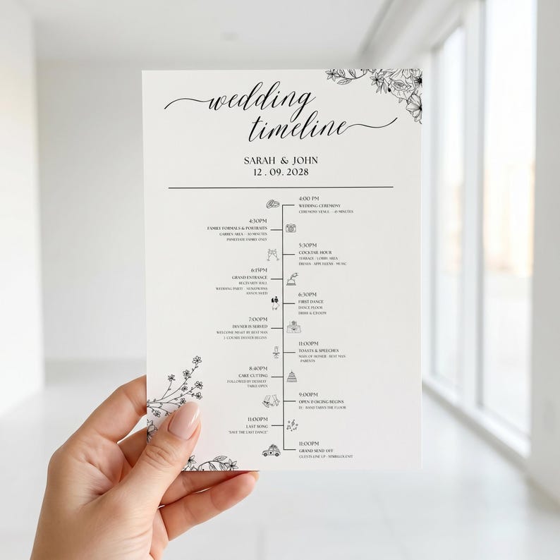 Wedding Timeline Template, Editable Canva Itinerary Card, Wedding Day ...