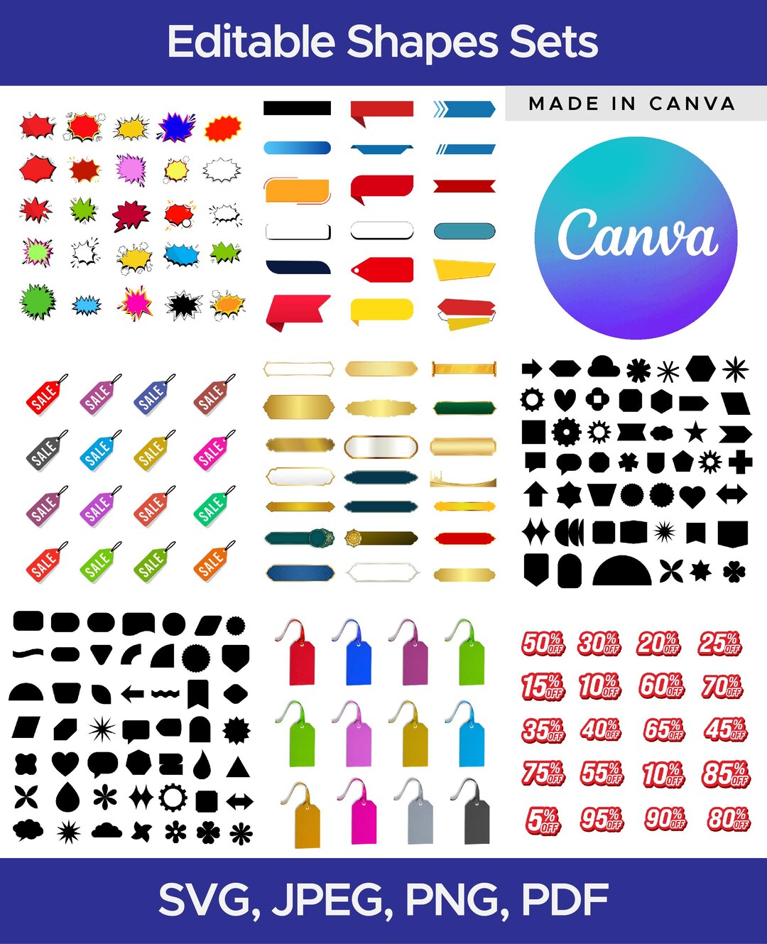 Editable Shapes SVG Vector Pack for Digital and Print Use - Etsy