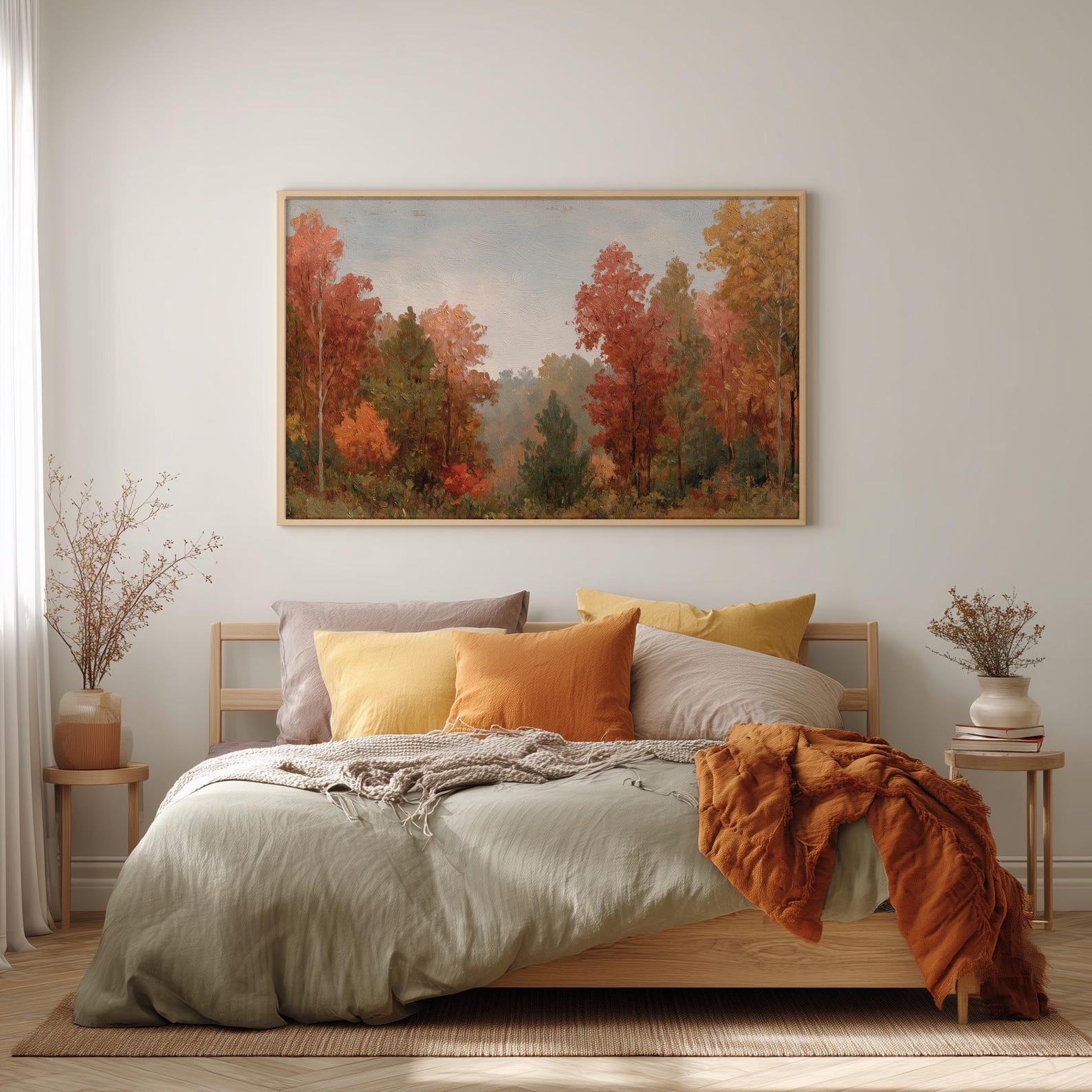 Vintage Fall Landscape Print - Rustic Autumn Farmhouse Decor, Moody ...