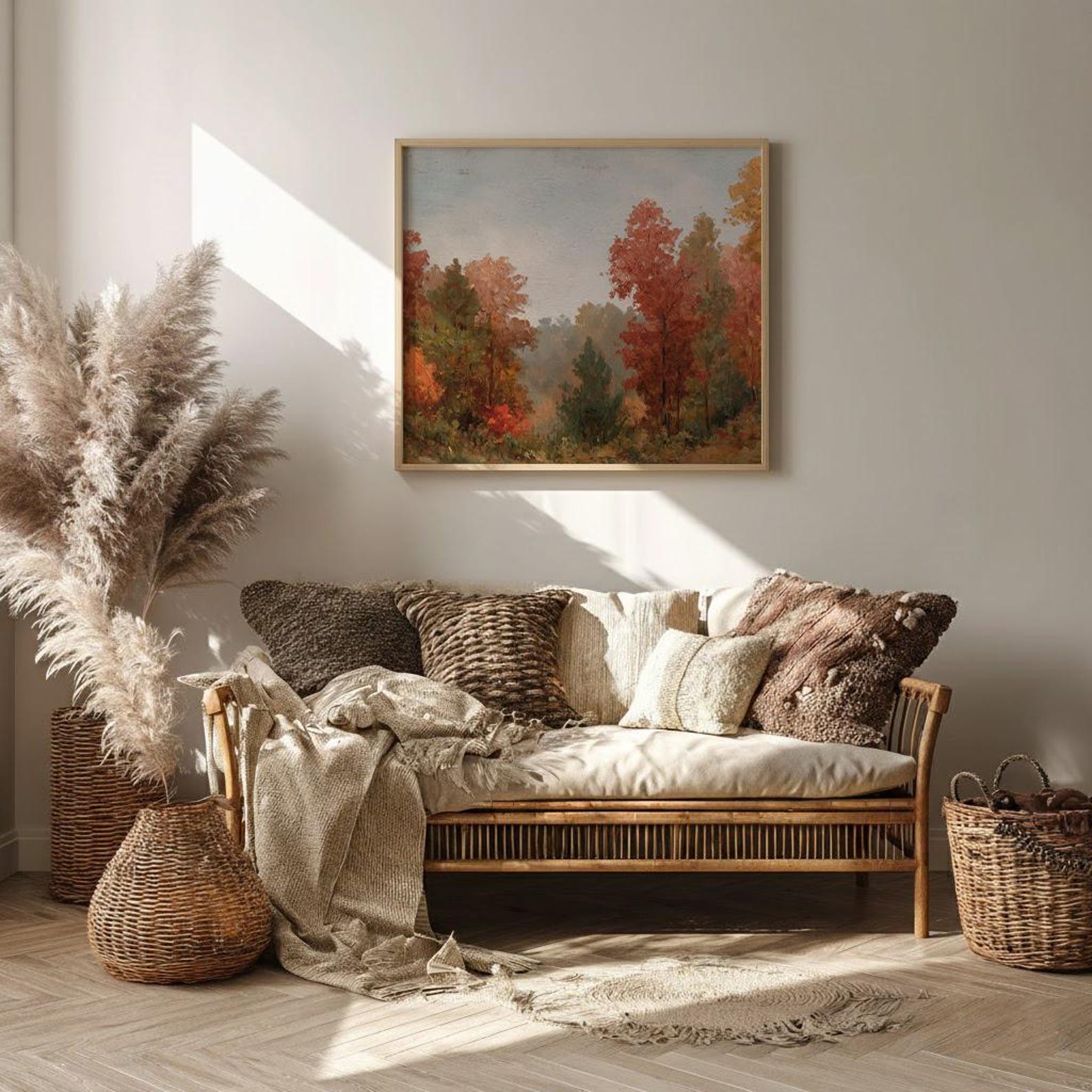 Vintage Fall Landscape Print - Rustic Autumn Farmhouse Decor, Moody ...