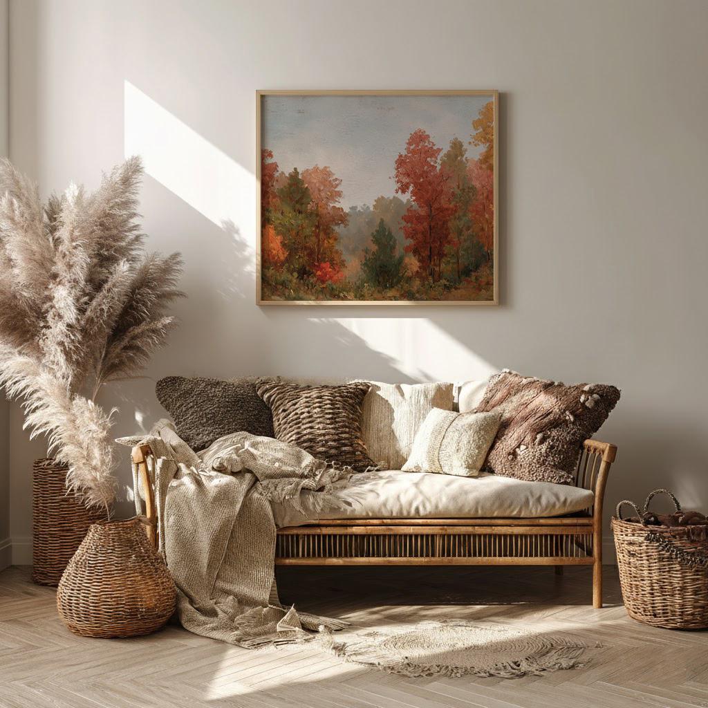Vintage Fall Landscape Print - Rustic Autumn Farmhouse Decor, Moody ...