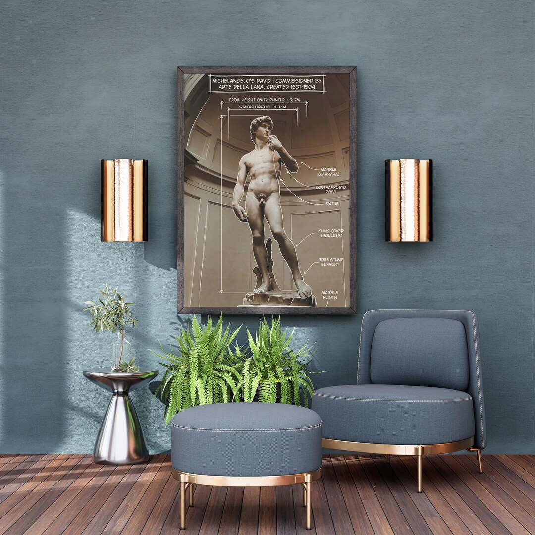 Michelangelo David Statue Blueprint Wall Art | Renaissance Technical ...
