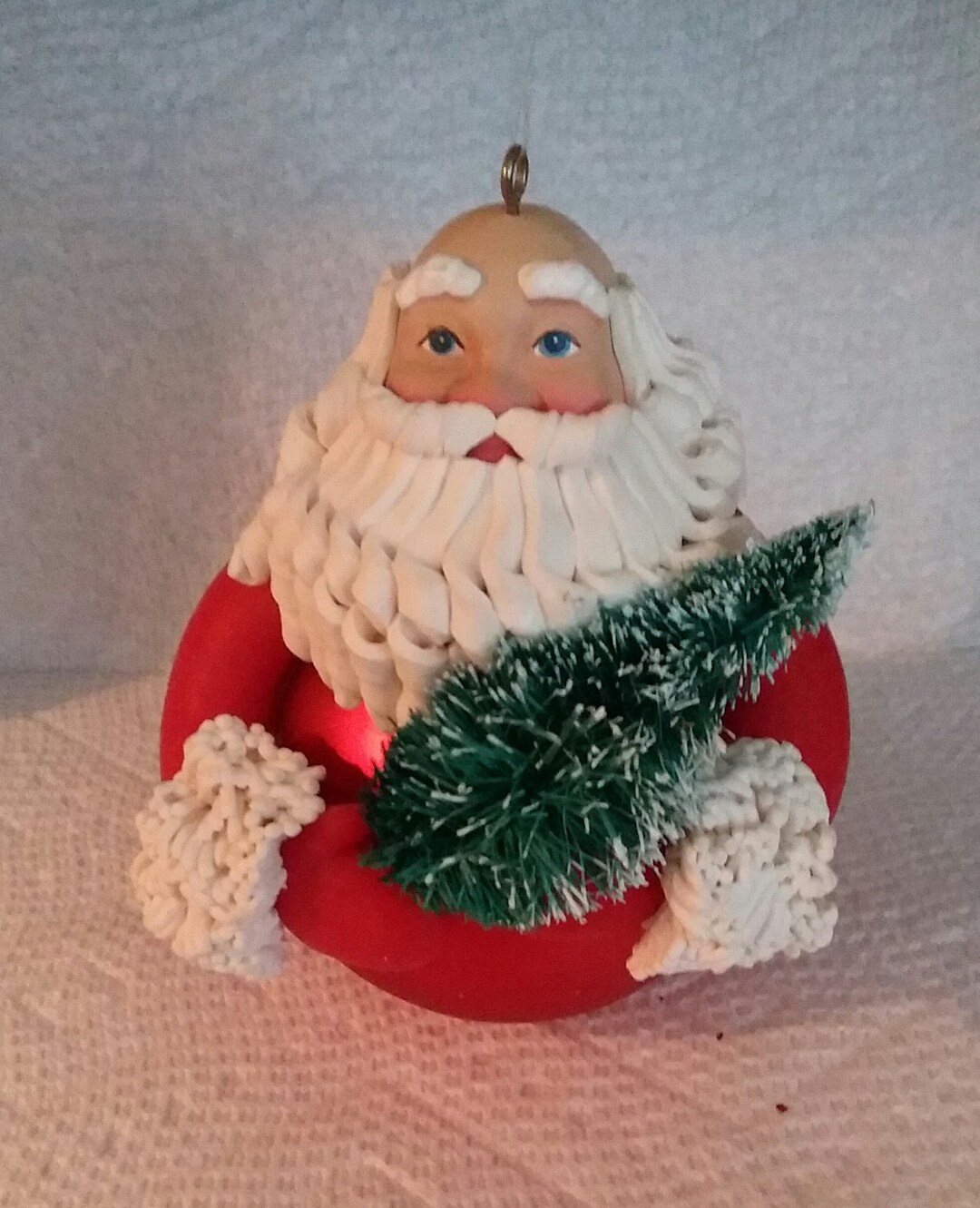 ROLY POLY SANTA W/christmas Tree Ornament - Beard-hair & Cuffs Are Poly ...