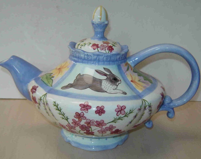 Reduced 30% ZRIKE Danna Cullen Designed Teapot meadow Bunny Handpainted ...