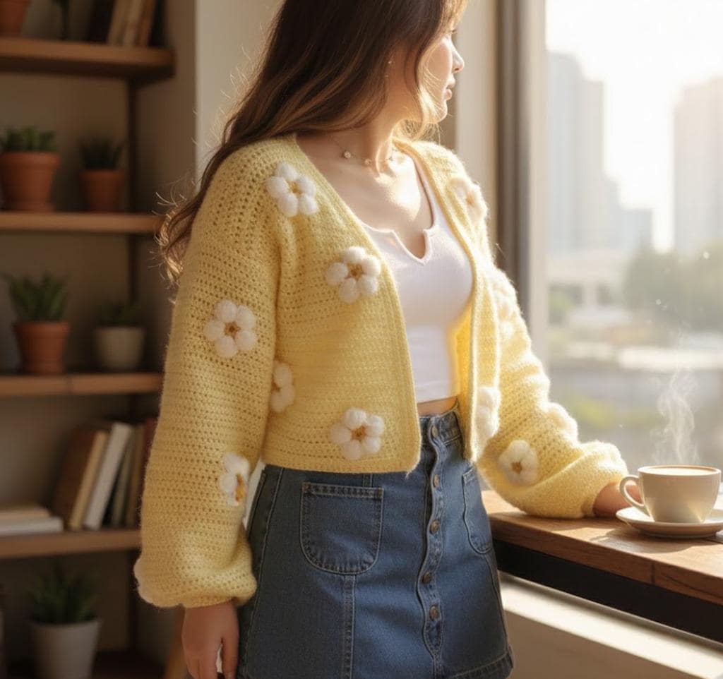 Crochet Daisy Cardigan Pattern, Handmade Oversized Sweater PDF, Baggy ...