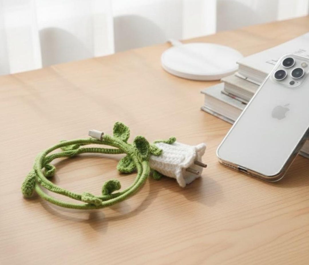 Crochet Charger Cable Cover Pattern | Crochet Detachable Rose & Leafy ...
