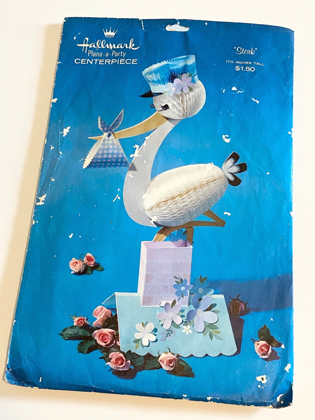 Vintage Hallmark Stork Centerpiece, Baby Shower Decor, Honeycomb Stork ...