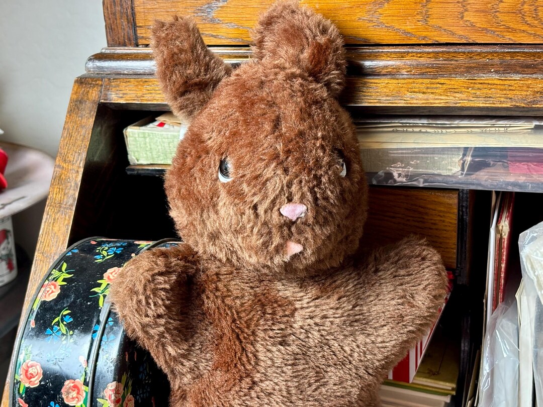 Vintage Chocolate Brown Bunny Hand Puppet, Pink Nose and Mouth, Easter ...