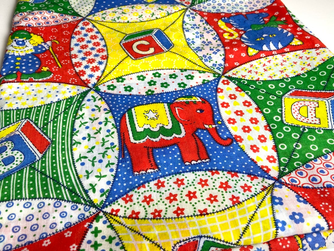 Vintage Circus Fabric, Primary Colors, Quilt Circles, Elephant, Clown ...