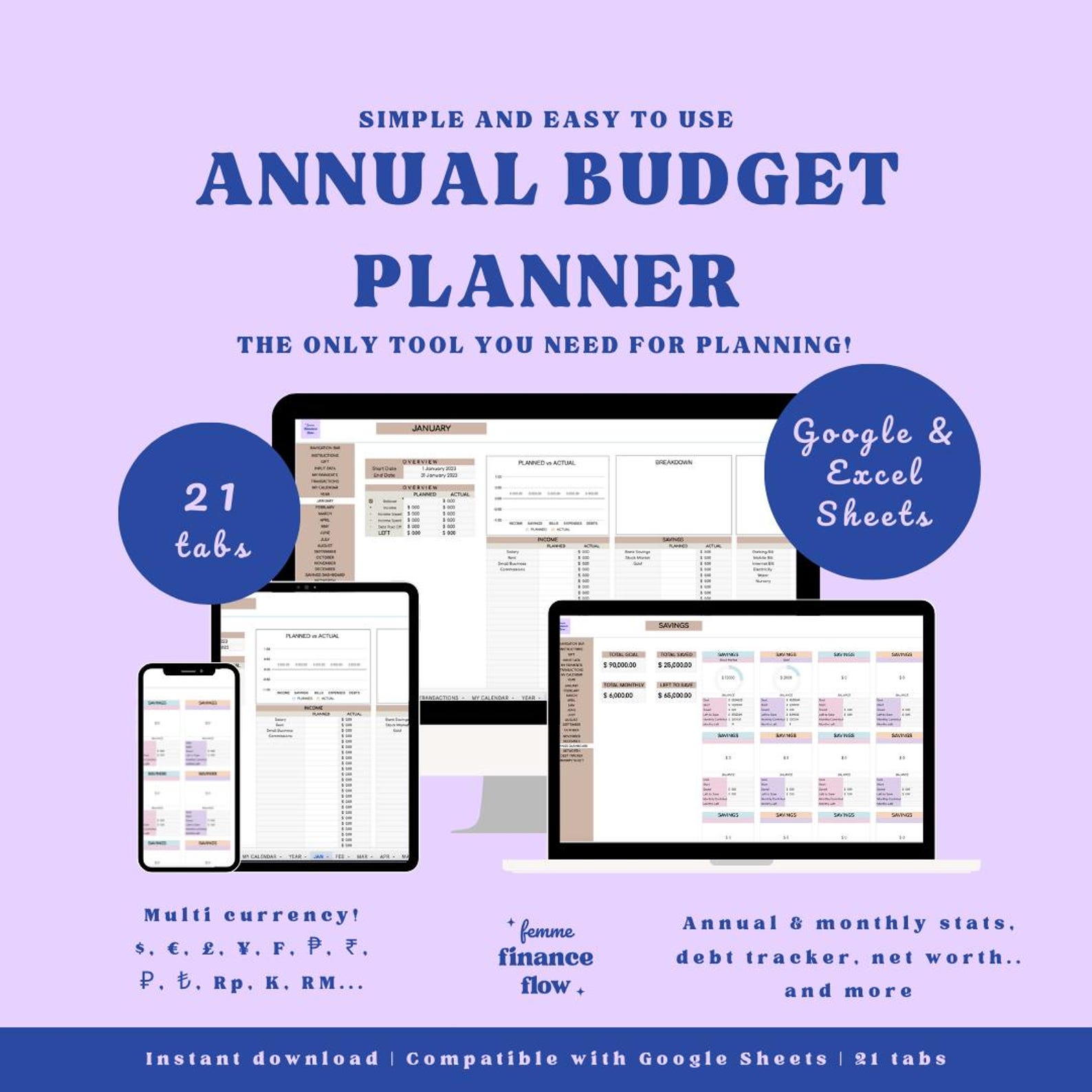 Budget Spreadsheet Google & Excel Sheets | Monthly Expense Tracker ...