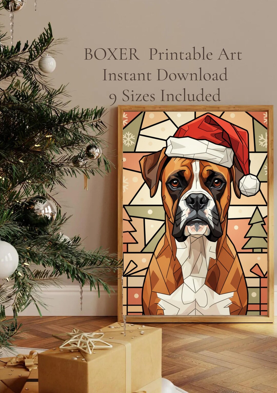 Boxer Christmas Wall Art • Cubist Dog Portrait • Instant Digital ...