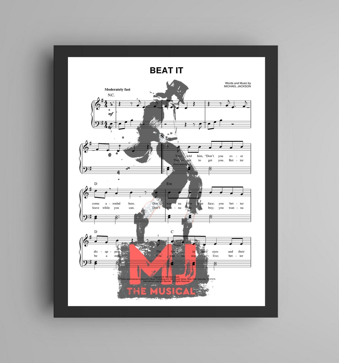 Michael Jackson Watercolor Painting, MJ the Musical, Beat It Sheet ...