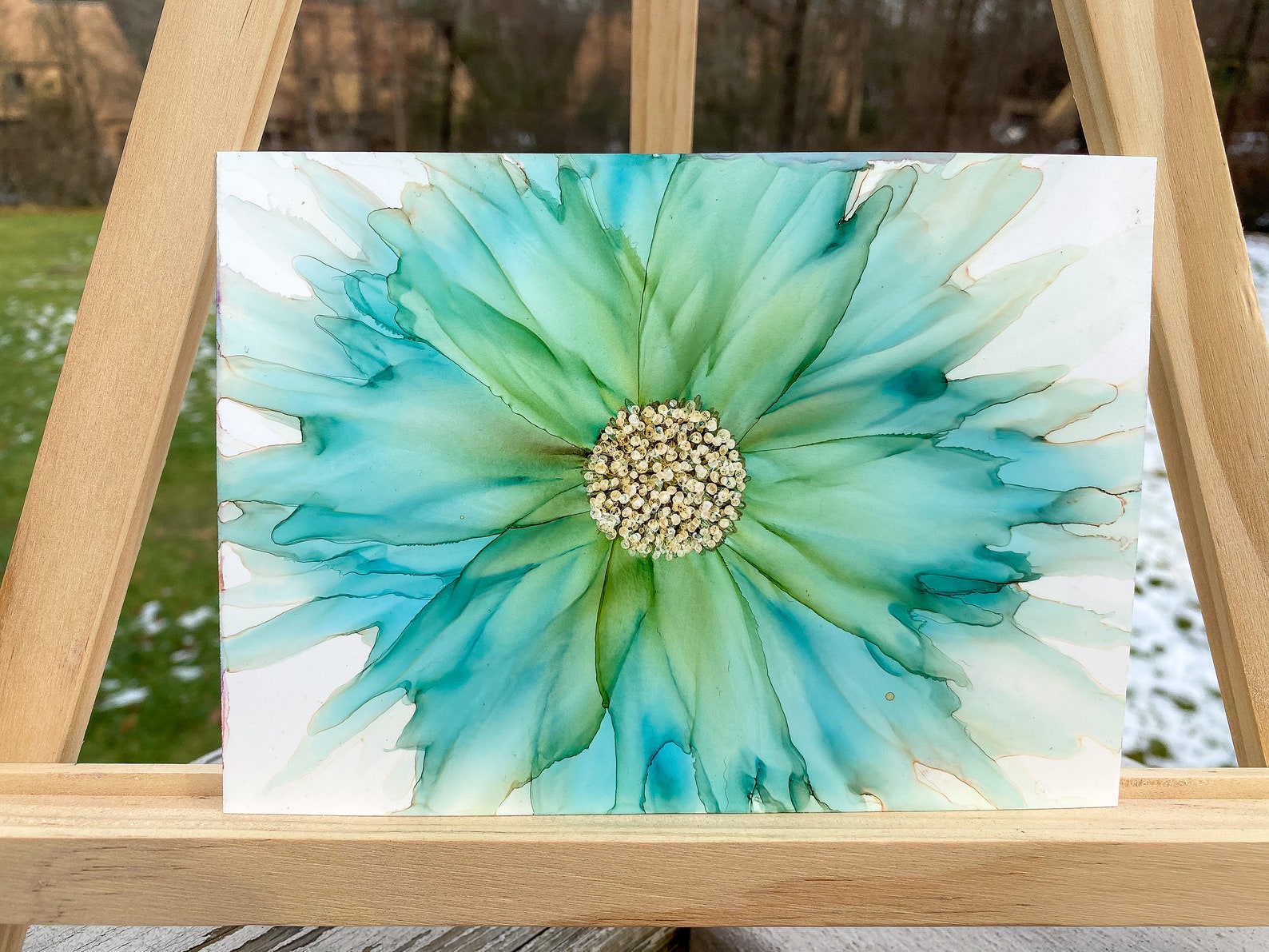 Alcohol Ink Flower Painting on Yupo Blue & Green Fluid Art | Etsy