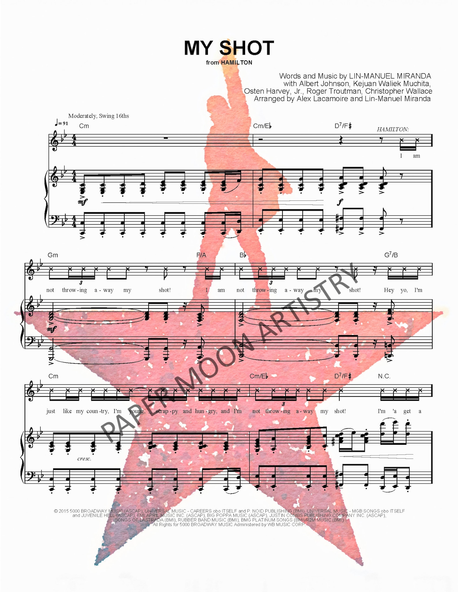 Hamilton Musical Watercolor Painting My Shot Sheet Music Art | Etsy