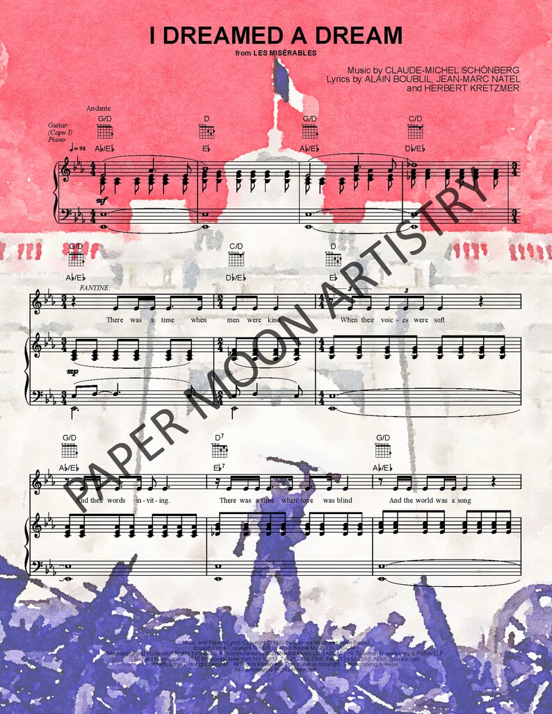 Les Miserables Watercolor Painting I Dreamed a Dream Sheet | Etsy