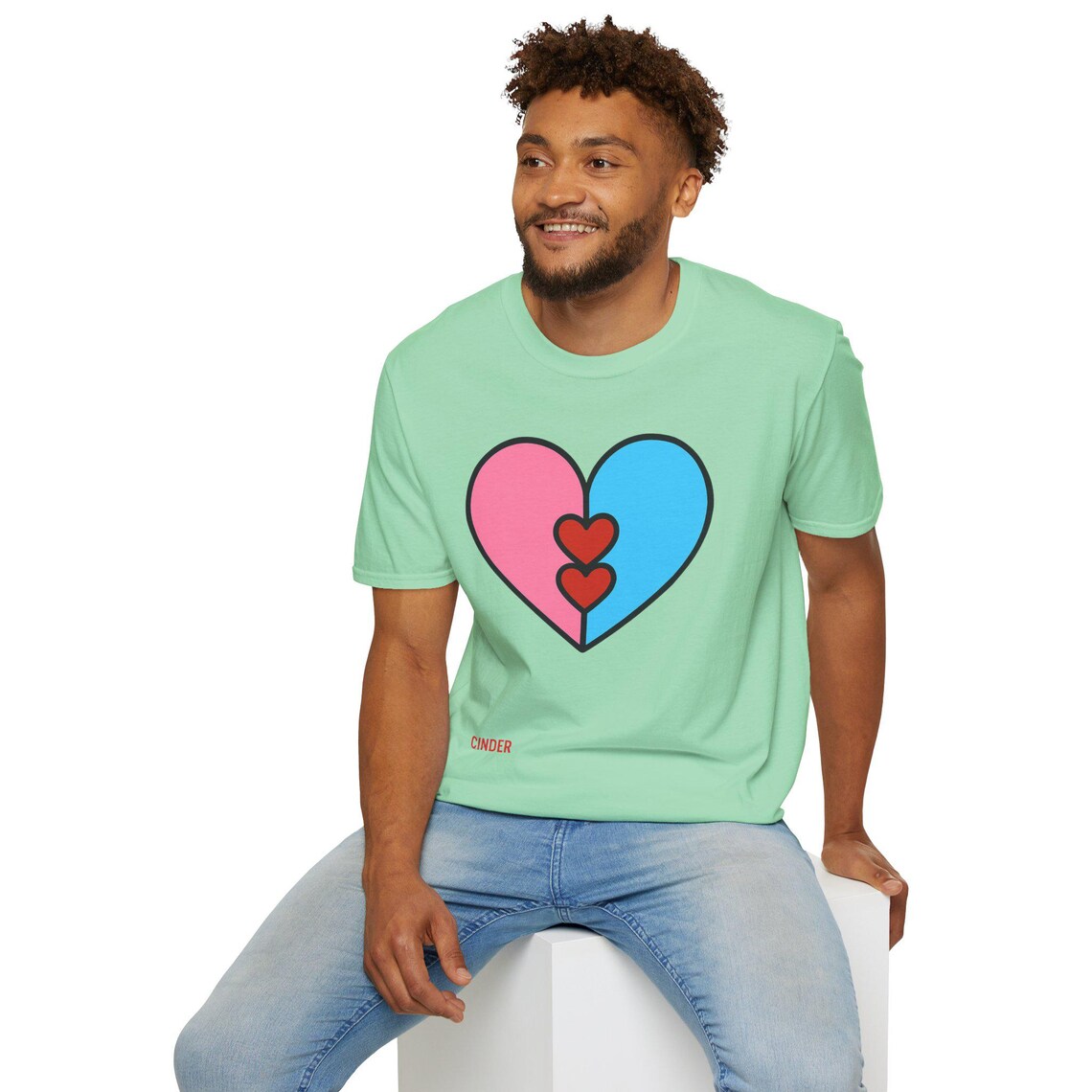 Split Heart With Stacked Hearts T-shirt | Pink Blue Heart Graphic - Etsy