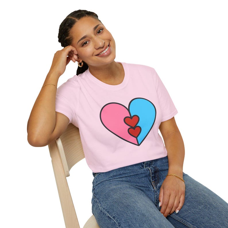 Split Heart With Stacked Hearts T-shirt | Pink Blue Heart Graphic - Etsy