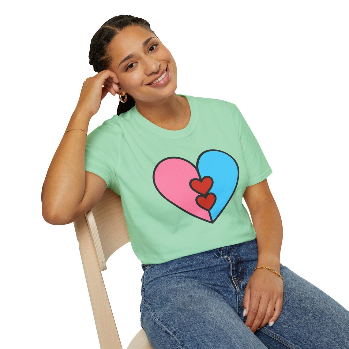 Split Heart With Stacked Hearts T-shirt | Pink Blue Heart Graphic - Etsy