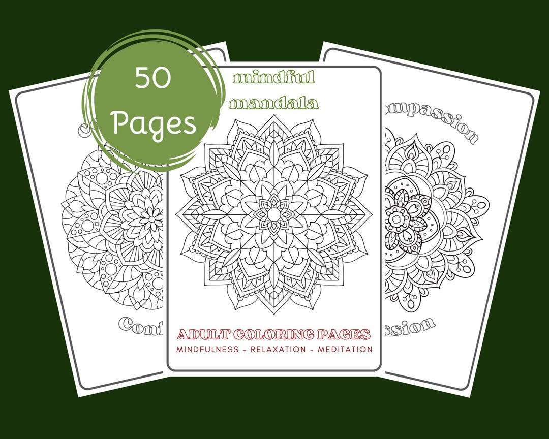 50 Mindful Mandalas | Printable Coloring Book for Adults | Relaxation ...