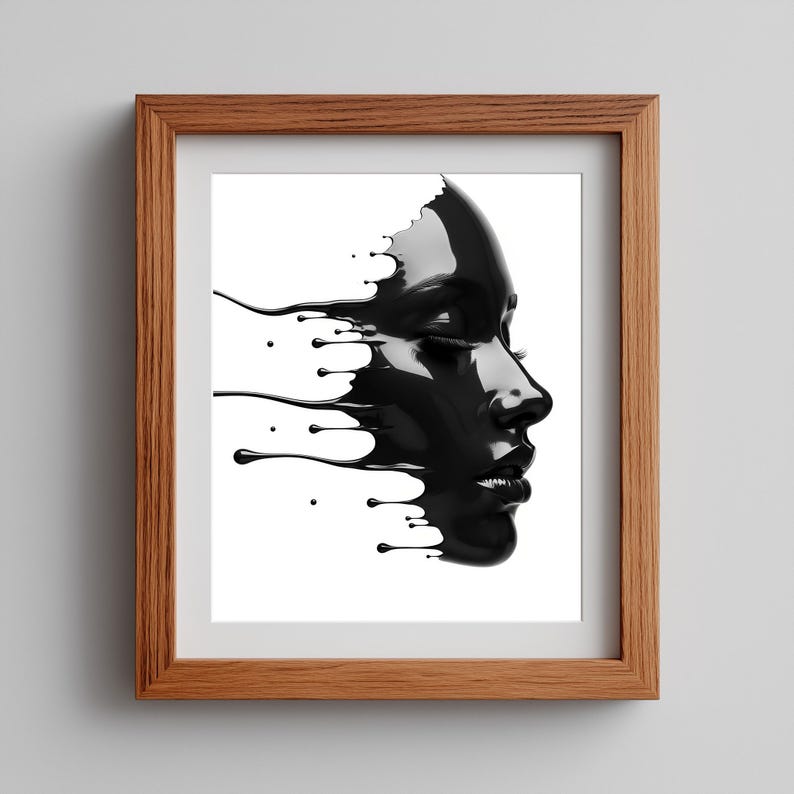 Surreal Abstract Woman Face Art Print – Modern Black & White Portrait ...