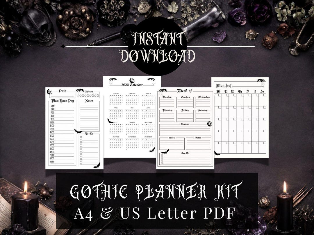 2026 Gothic Planner Kit | Daily, Weekly, Monthly (PDF Download A4/US ...