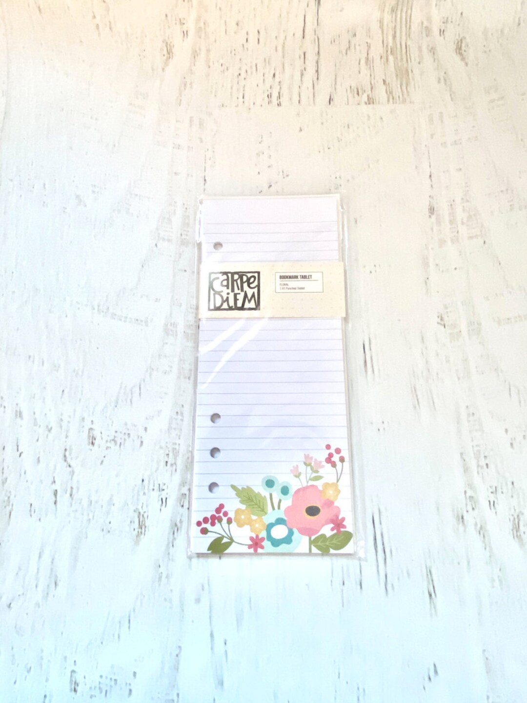 Carpe Diem Floral Bookmark Tablet for A5 Planners, 6 Ring Holes, 3 1/8 ...