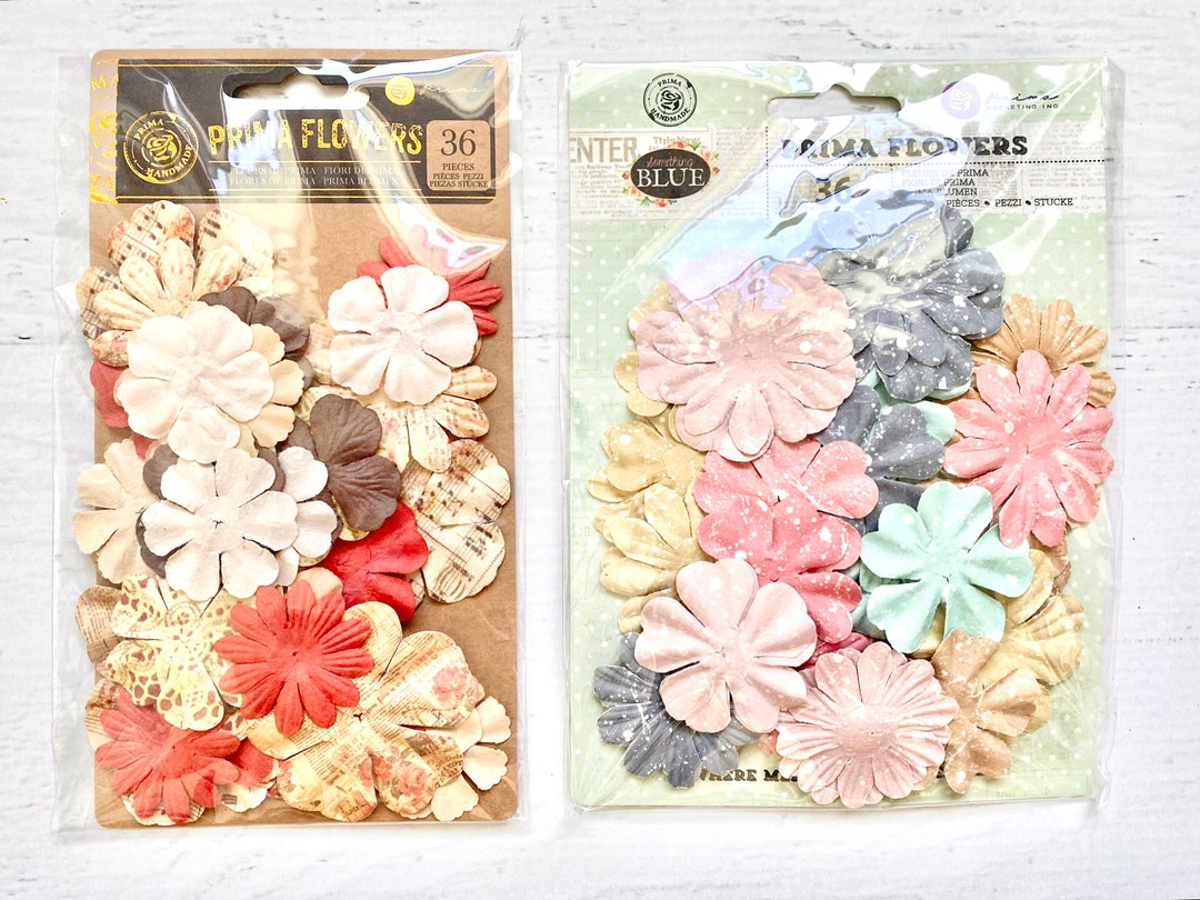 Prima Handmade Flowers, Something Blue or Vintage Emporium, Pkg of 36, Scrapbook, Card Making ...