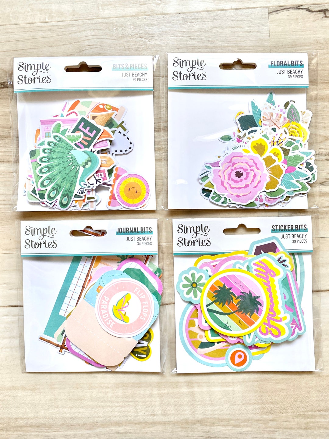 Simple Stories Just Beachy Floral Bits (39 Pc) or Bits & Pieces (60 Pc ...