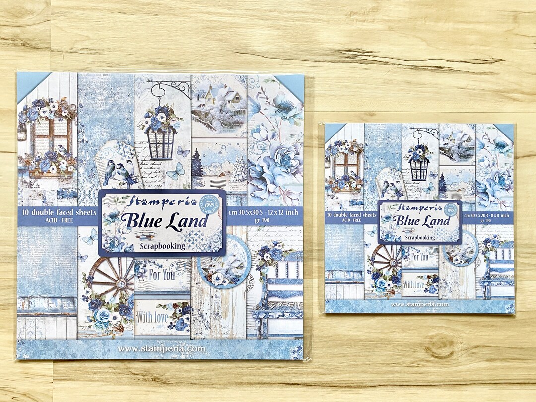 Stamperia Blue Land Paper Collection, 12x12" or 8x8", 10 Dbl-sided ...