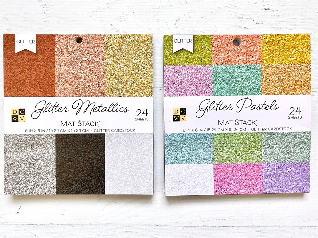 DCWV Cardstock Glitter Mat Stack, Pastels or Metallics, 6X6”, 24 Sheet ...