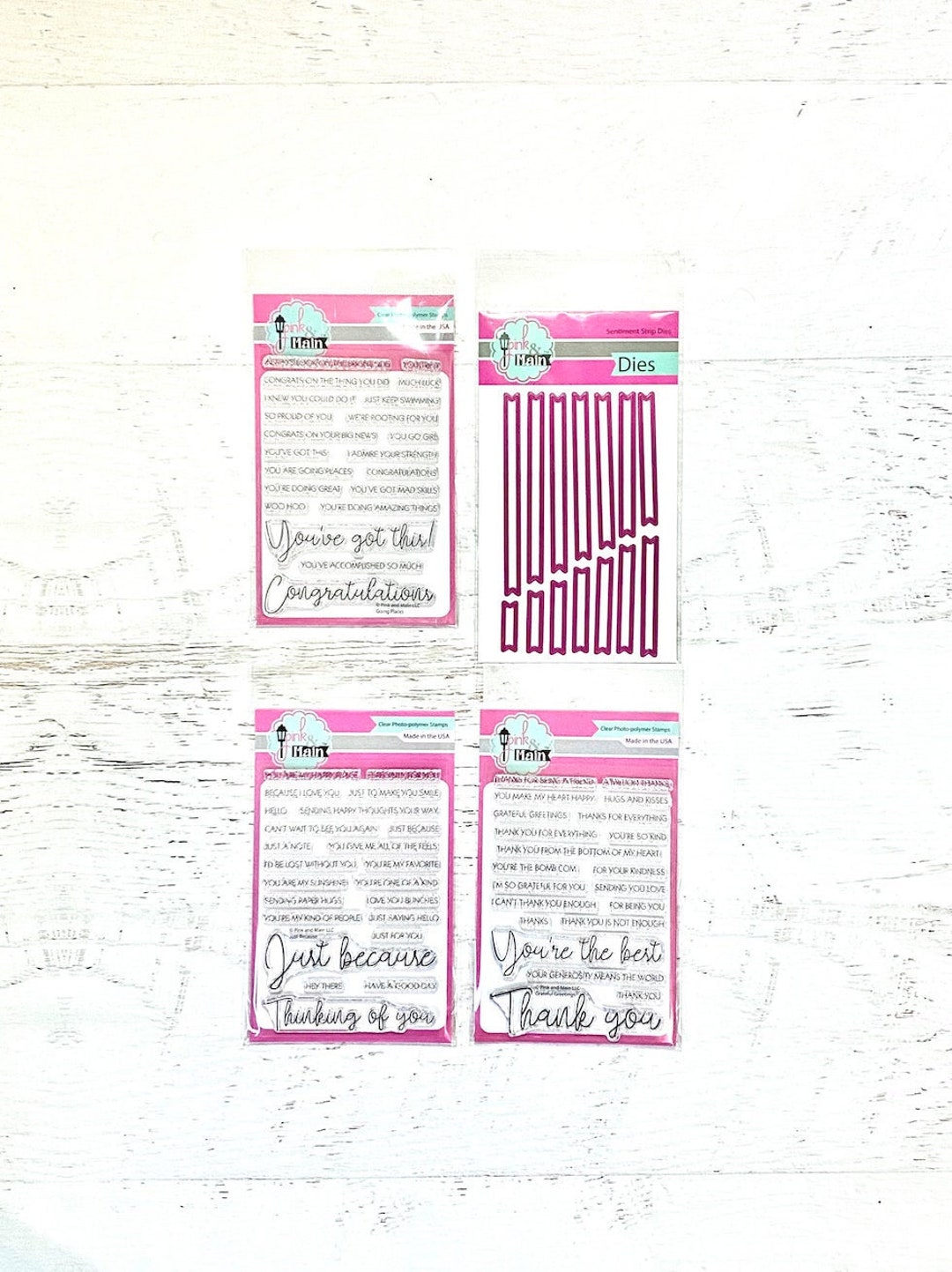 Pink & Main Sentiment Strips Stamp And/or Die Set, 21-23 Stamps/14 Dies ...