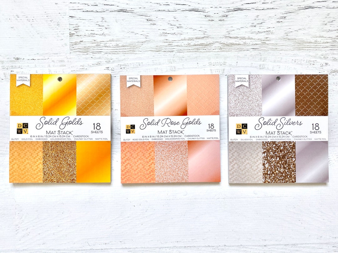 DCWV Cardstock Mat Stack, Gold, Rose Gold, or Silver 6X6”, 18 Sheet ...