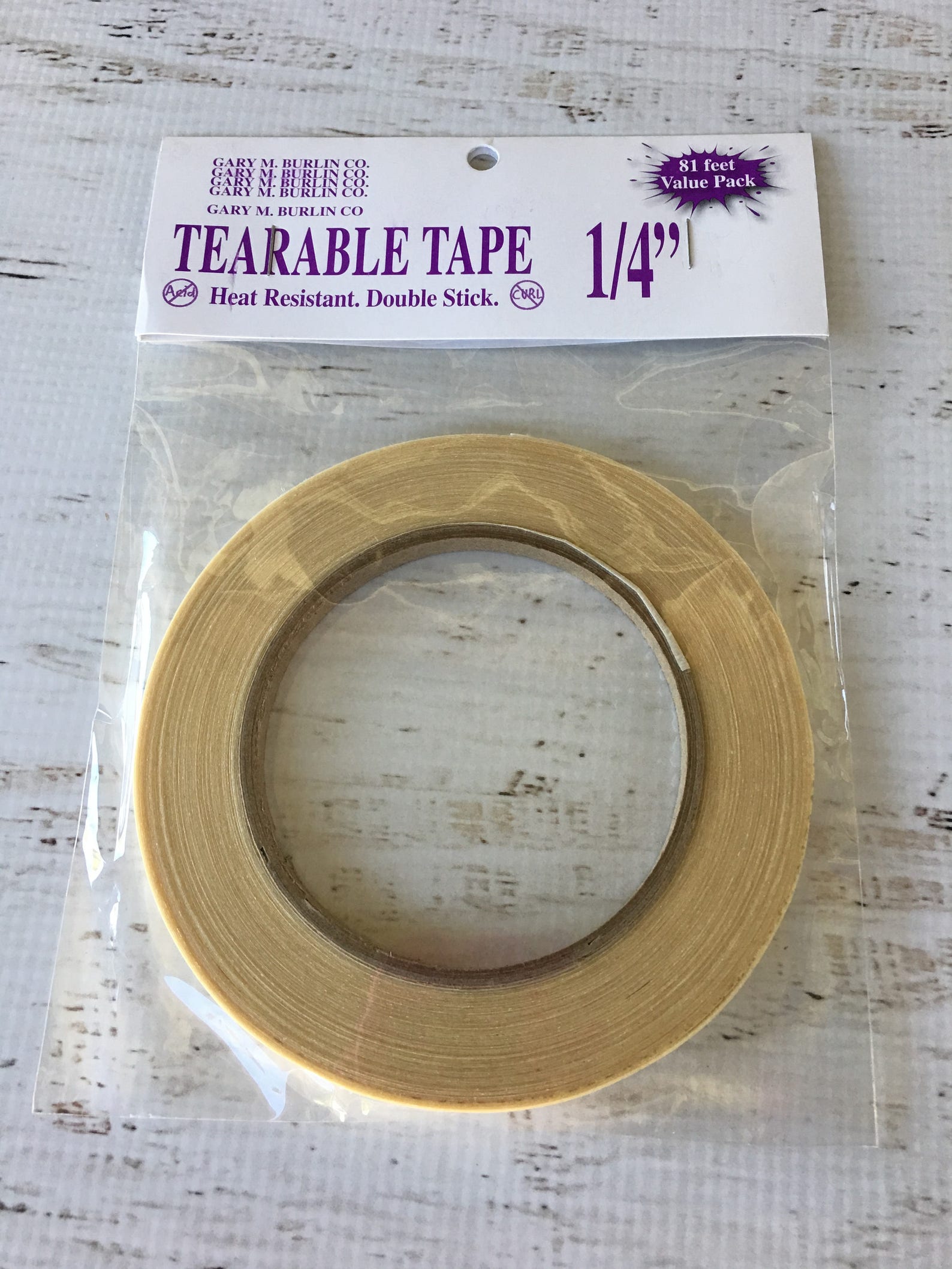 Gary Burlin & Co. Double-sided Tearable Tape, 1/4" X 81 Feet, Heat ...