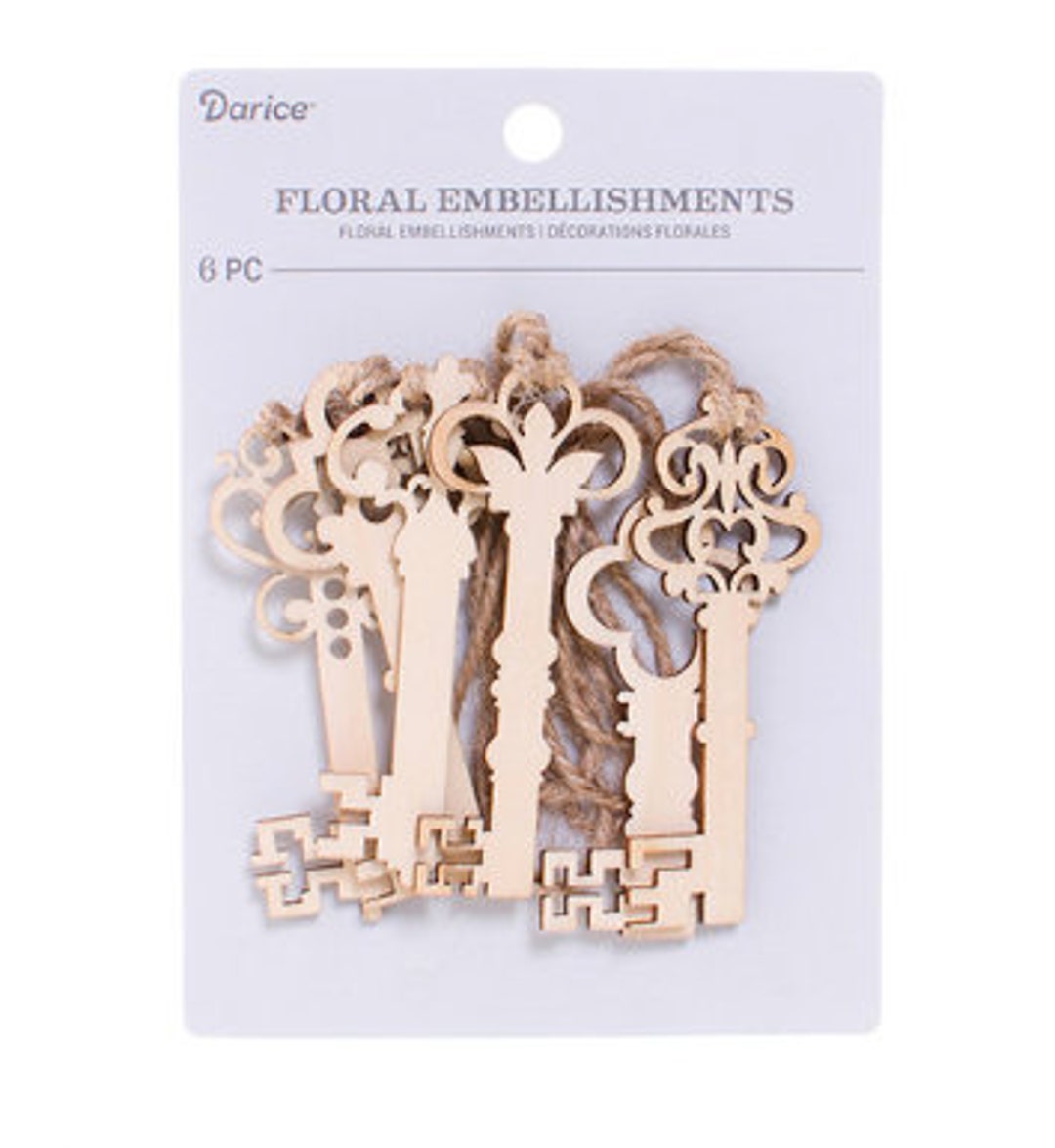 Darice Wooden Laser Cut Key Shaped Tags, Pkg of 6, W/ Jute String ...