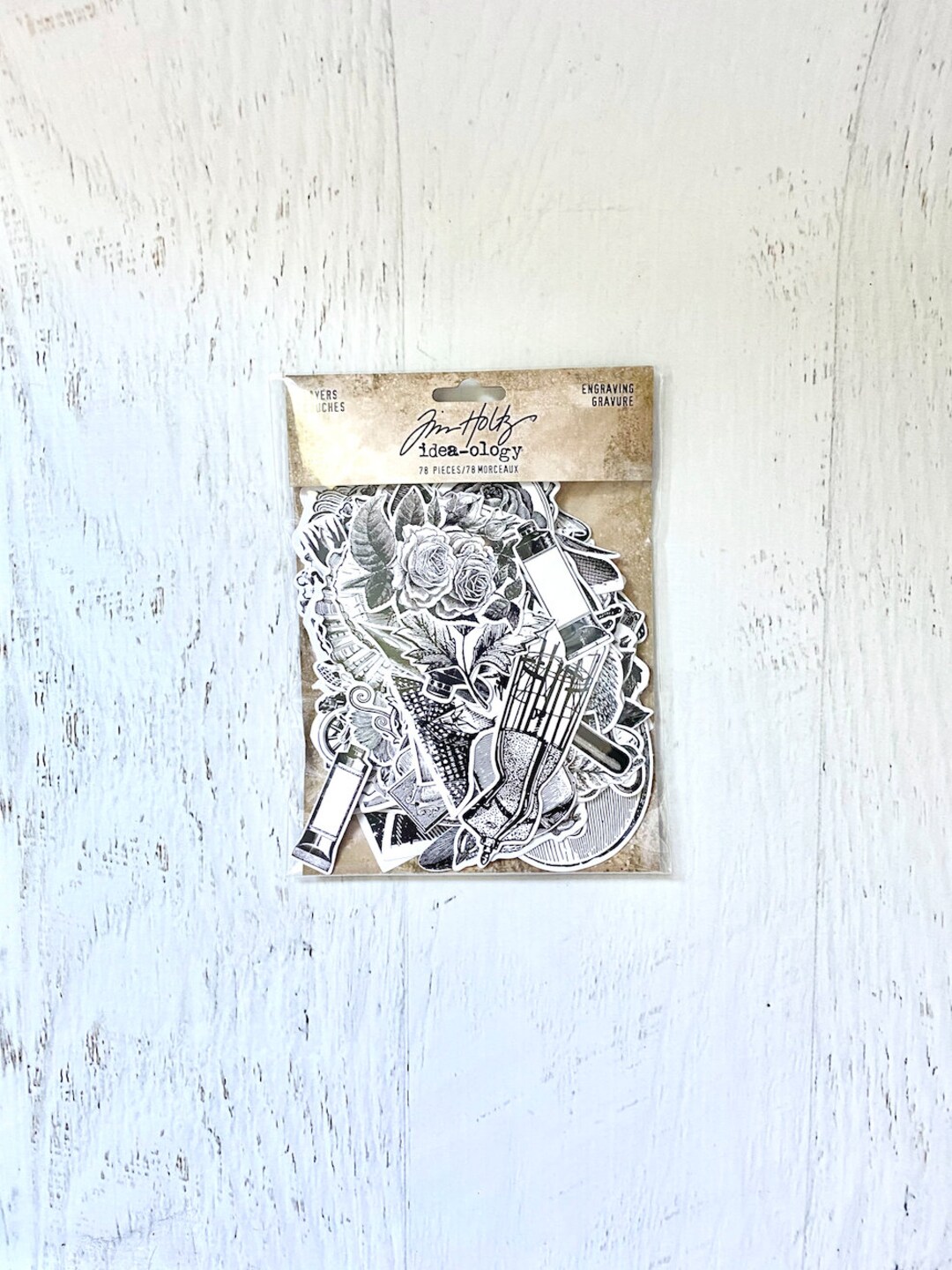 Tim Holtz, Ideaology, Layers Engraving, Vintage Black and White Heavy ...