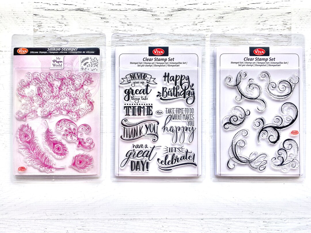 Viva Decor Stamp Set, Peacock Feathers, English Lettering or Curlique ...