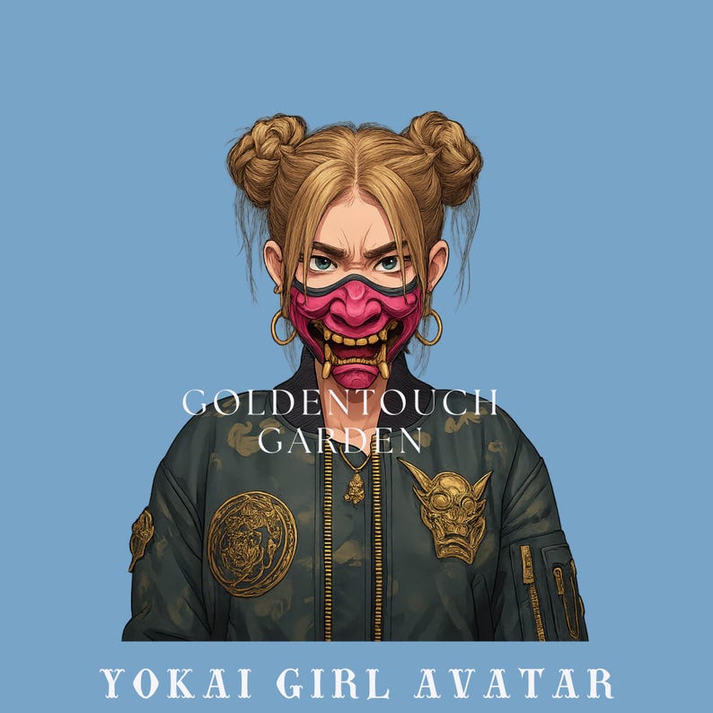 Masked Vtuber|yokai|pngtuber Anime Girl Avatar | Cyberpunk Oni Mask ...