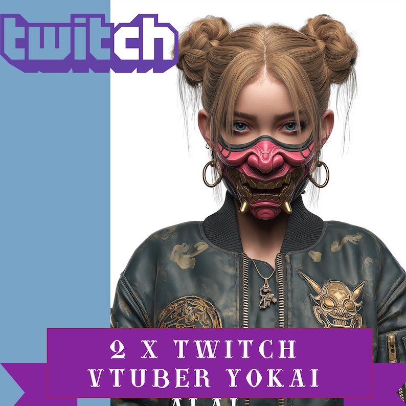 Masked Vtuber|yokai|pngtuber Anime Girl Avatar | Cyberpunk Oni Mask ...