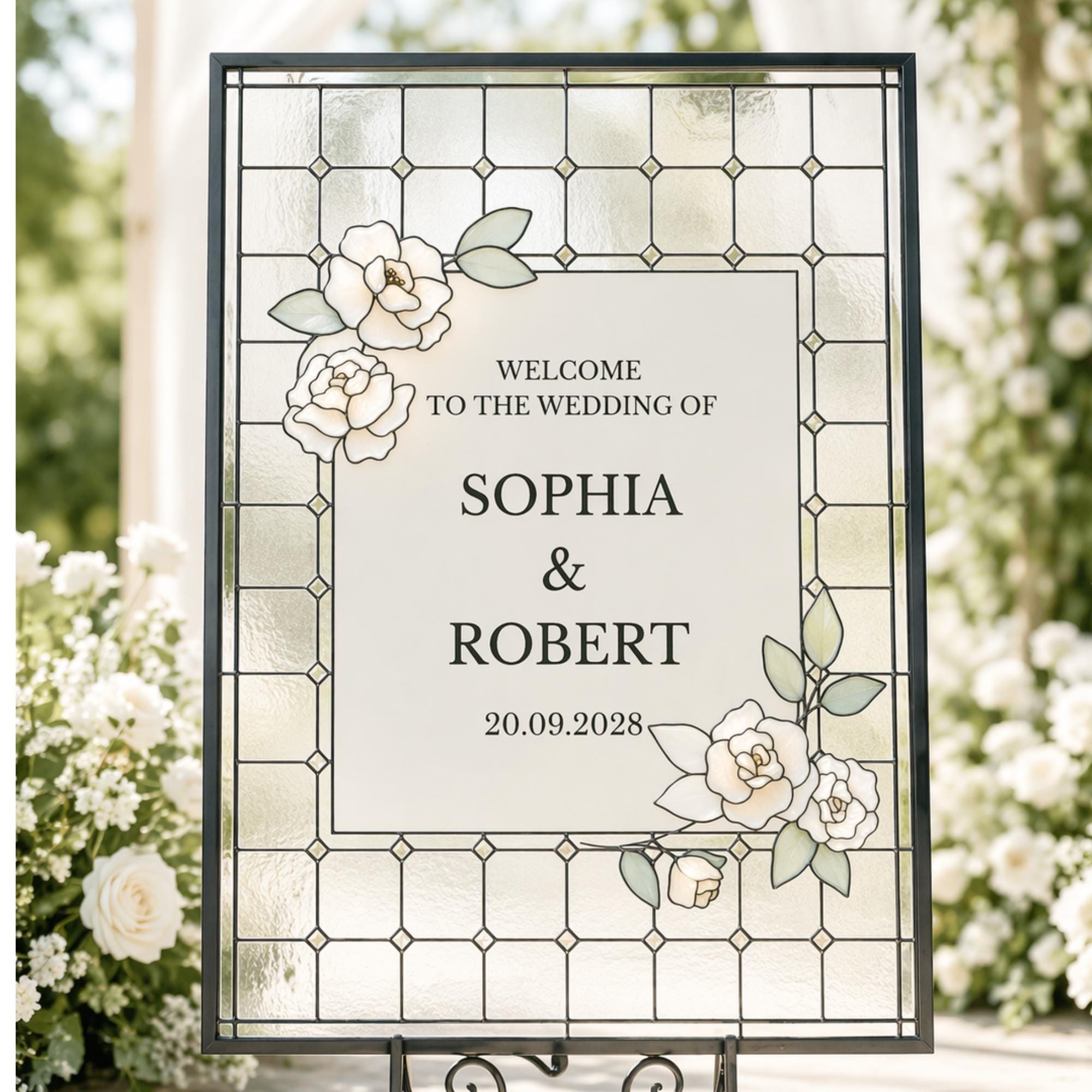 Stained Glass Wedding Sign Template, Editable Canva Template, Printable ...
